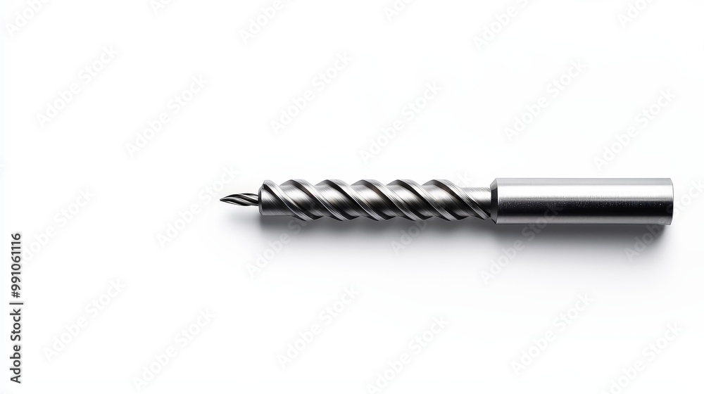 Precision Silver Drill Bit with Helical Thread on White Background ...