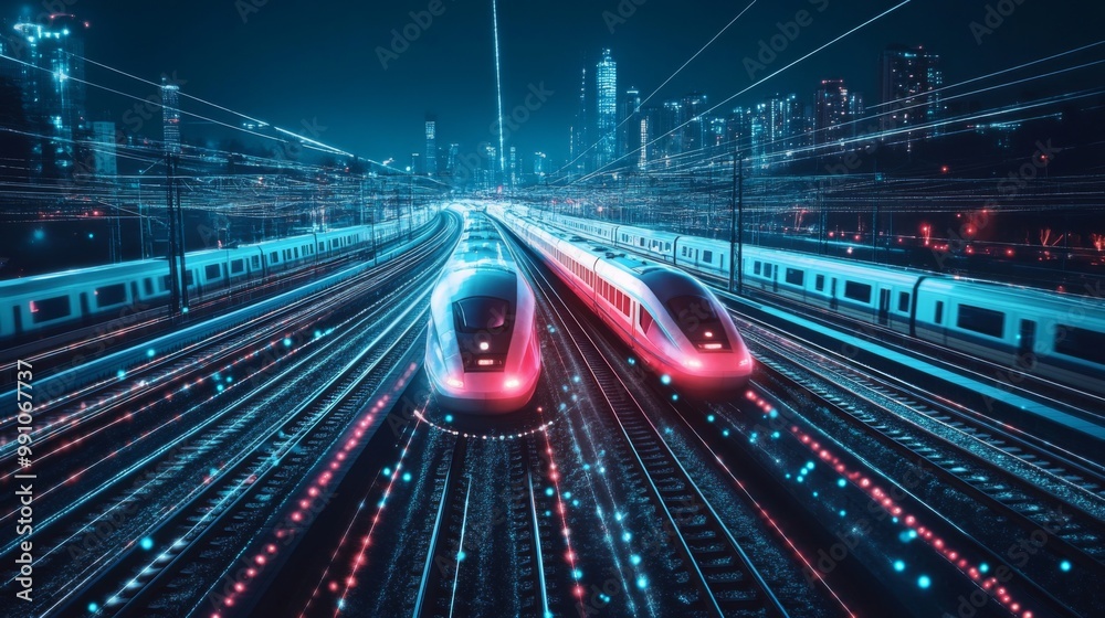 An infographic-style image of a high-speed train system map, featuring ...