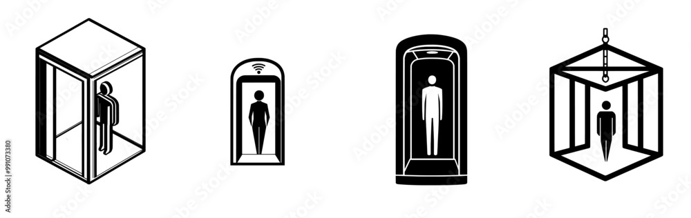 Icons for sales booths and info stalls with man lines and flat signs ...