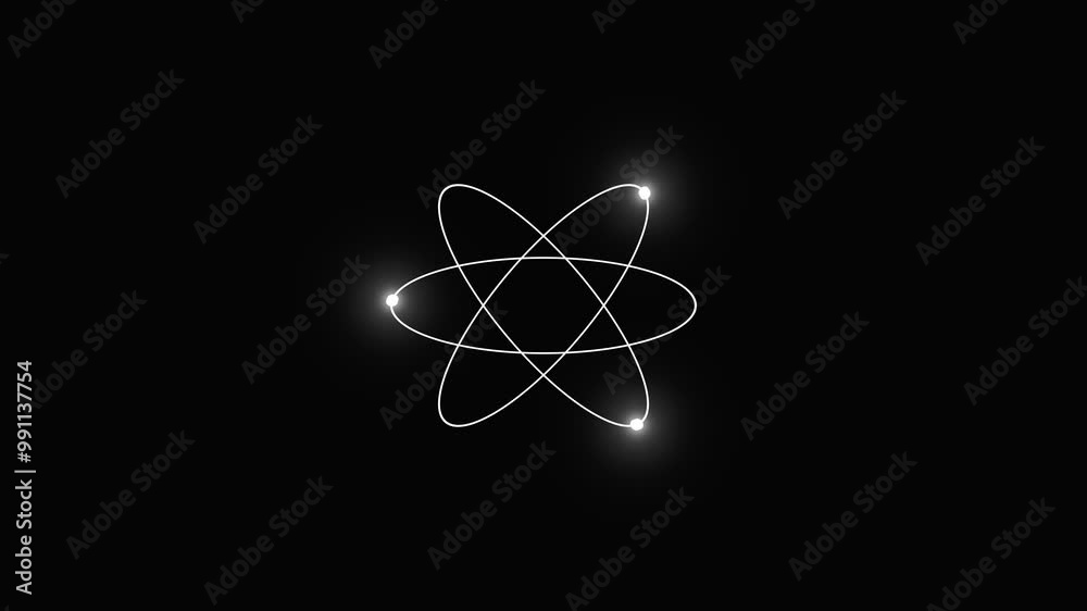 Animated of atom icon. Rotating electrons and pulsating nucleus line ...