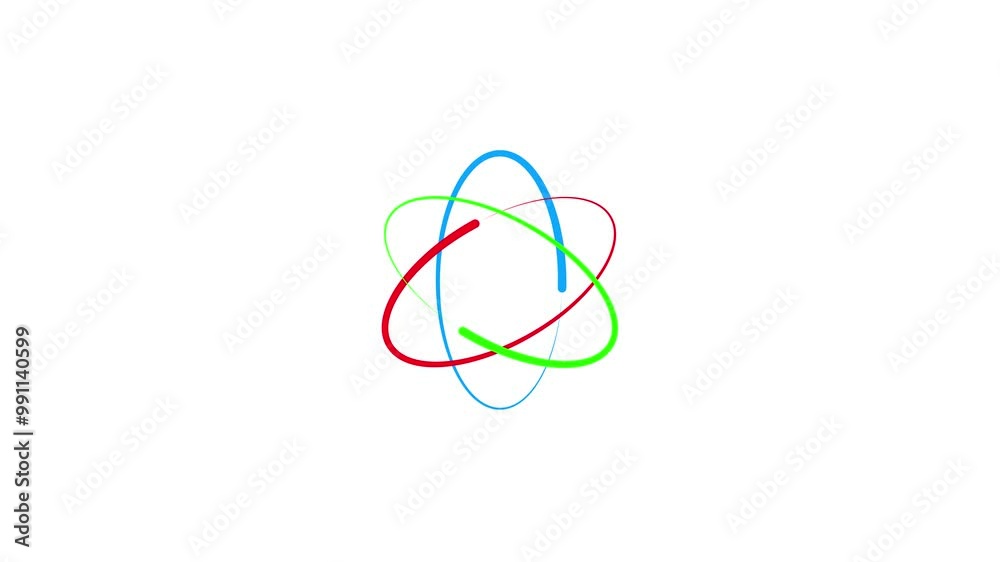 Animated of atom icon. Rotating electrons and pulsating nucleus line animation. Atomic structure ...