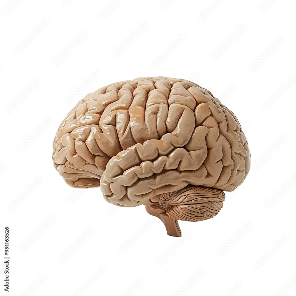 Realistic Model Human Brain Isolated On White Background Showing Cerebrum Cerebellum And Brain