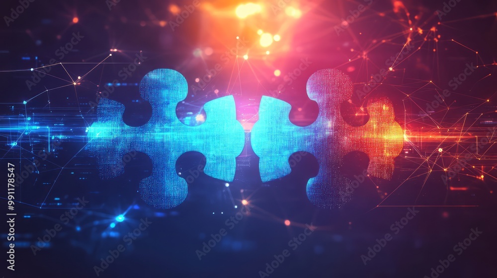 Digital representation of API integration concept with two interlocking ...