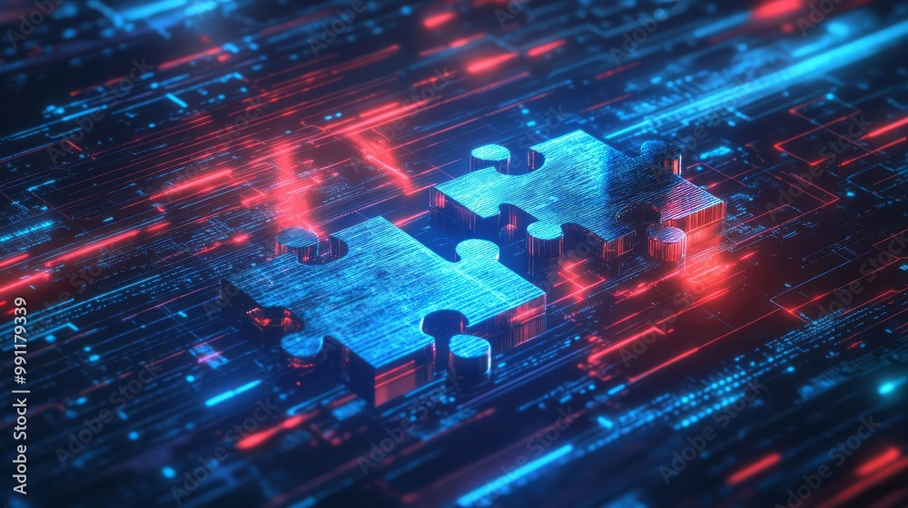 Digital representation of API integration concept with two interlocking ...