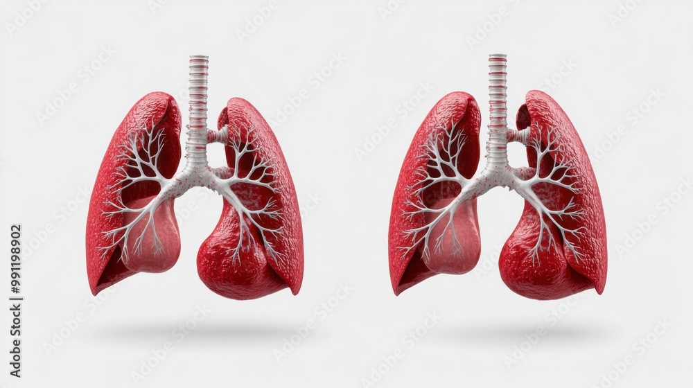 Anatomical illustration of human lungs showing detailed structure and ...