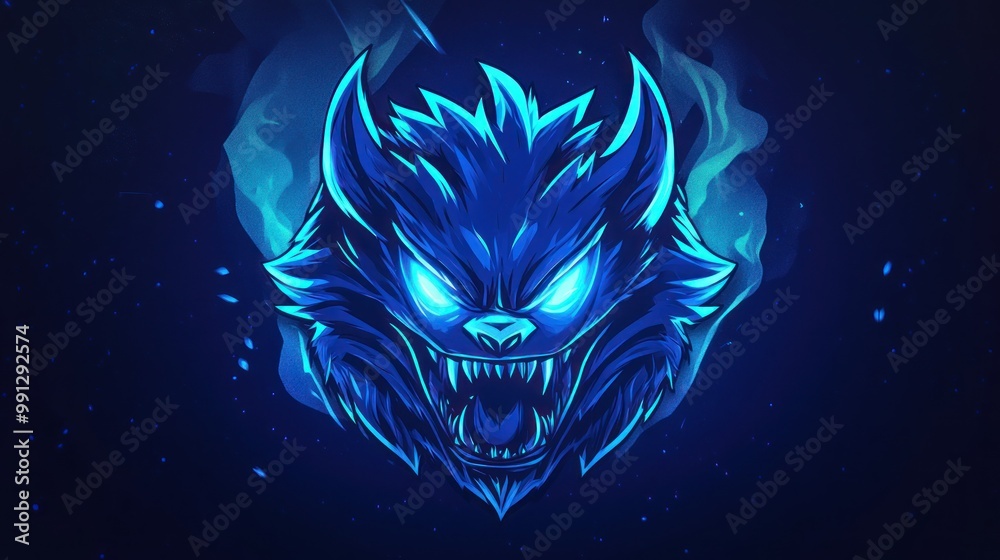 Blue aura wolf animal head logo sport design mascot gaming e-sport ...