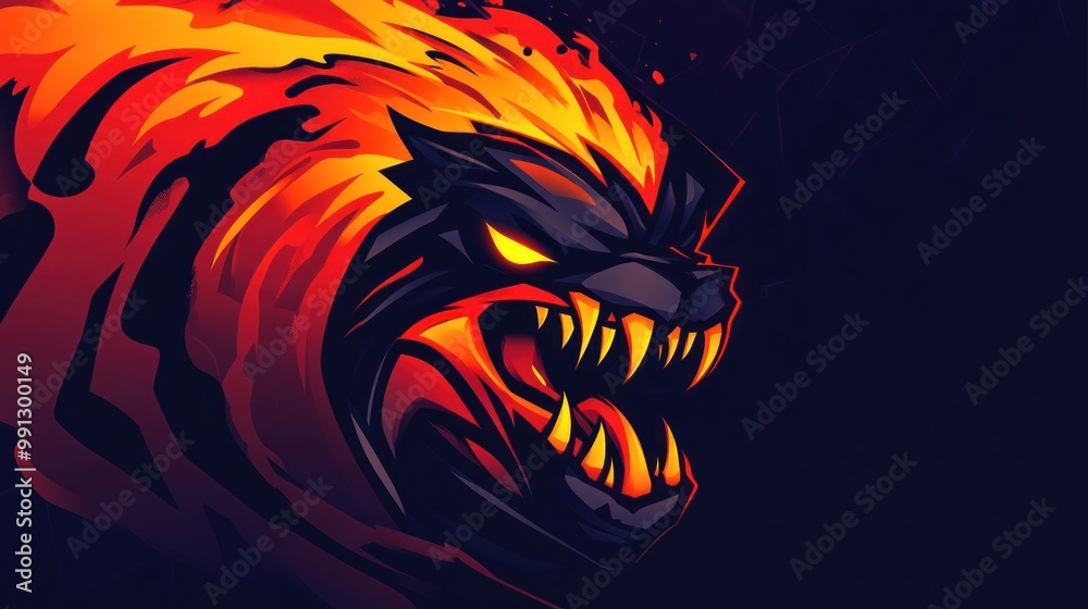 Angry animal monster burn head logo sport design mascot gaming e-sport ...