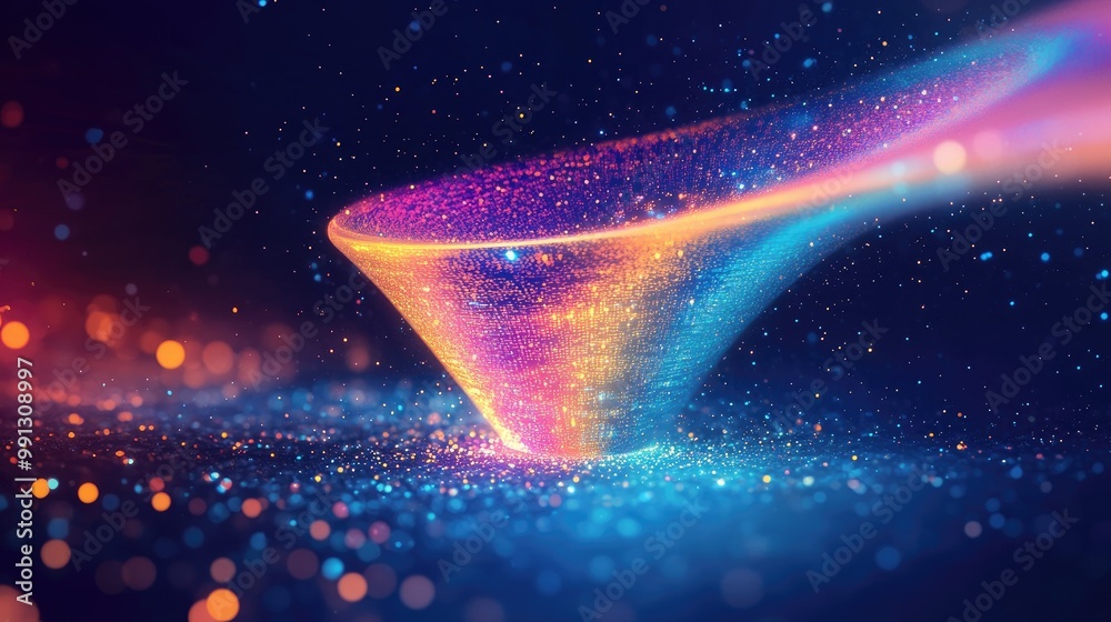 A conceptual digital funnel with incoming data streams, signifying data ...