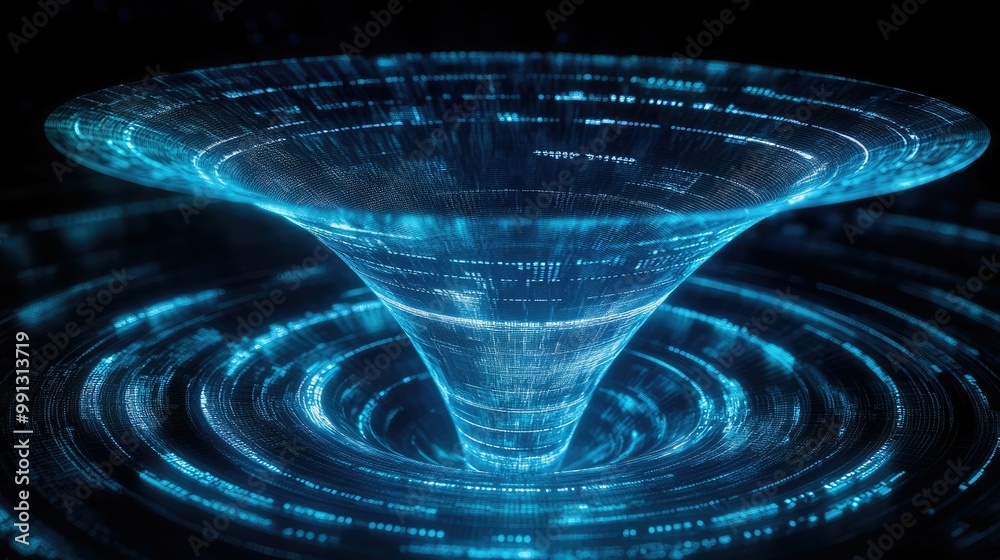 A conceptual digital funnel with incoming data streams, signifying data ...