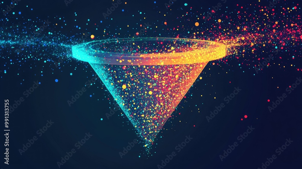 A conceptual digital funnel with incoming data streams, signifying data ...