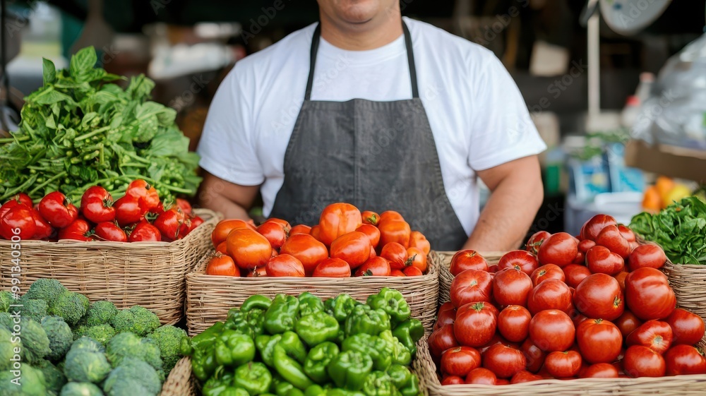 Farmers market with stalls full of locally sourced produce, promoting ...