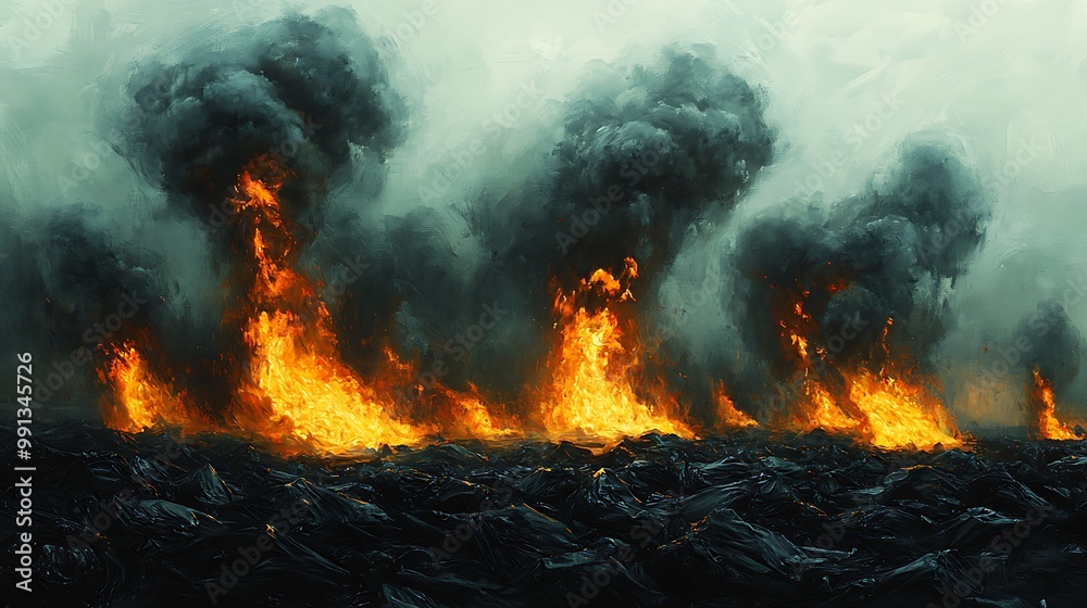 Landfill Methane Emissions: An illustration depicting gas flares rising ...