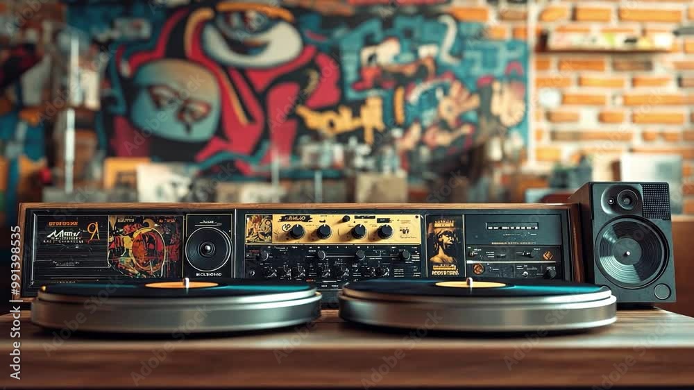 A 1980s vinyl record collection with colorful album covers from the hip ...