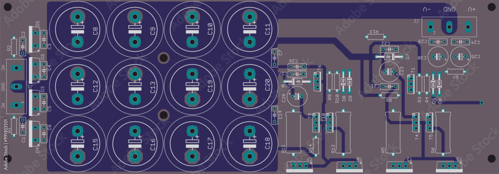 Vector printed circuit board of electronic device with components of ...