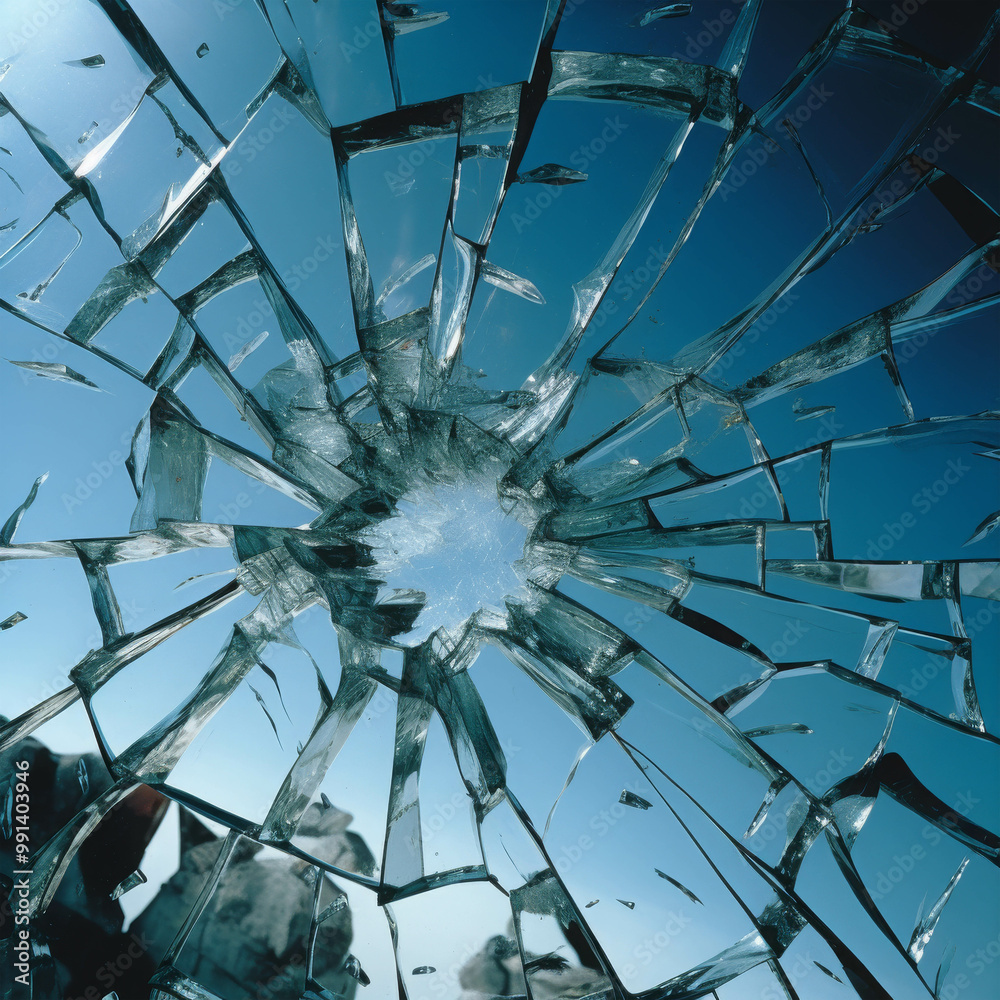 Shattered Glass: A dramatic, abstract shot of shattered glass against a ...