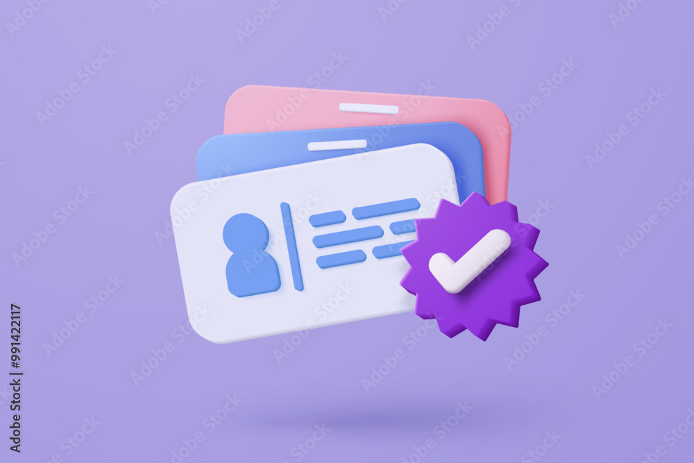 3d business card and check mark icon for verify branding identity ...