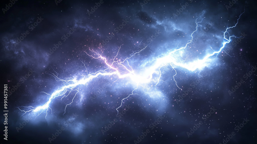 A realistic image of a lightning bolt striking during a thunderstorm ...