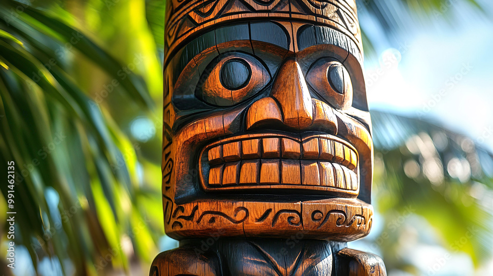 Oceania totem sacred head, scary mask showing the god and spirit Stock ...