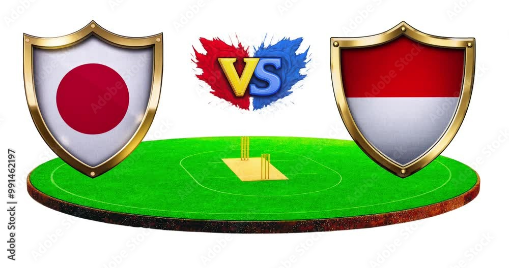 Exciting 3D Animation of Cricket Flags and Shields of Japan vs ...
