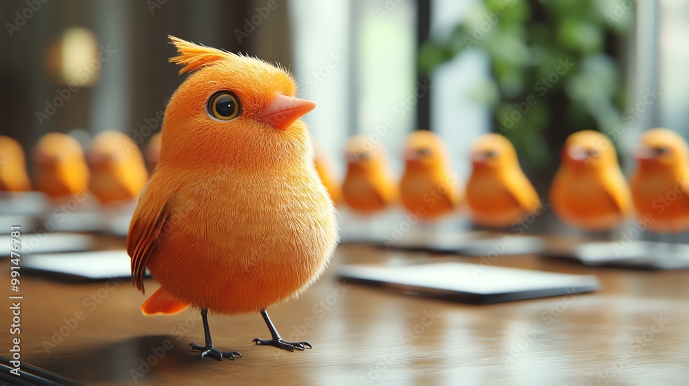 15 Cartoon bird leading a corporate team meeting, standing at the head ...