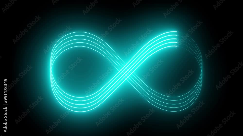 Infinity symbol appears of multiple glowing lines on black background ...