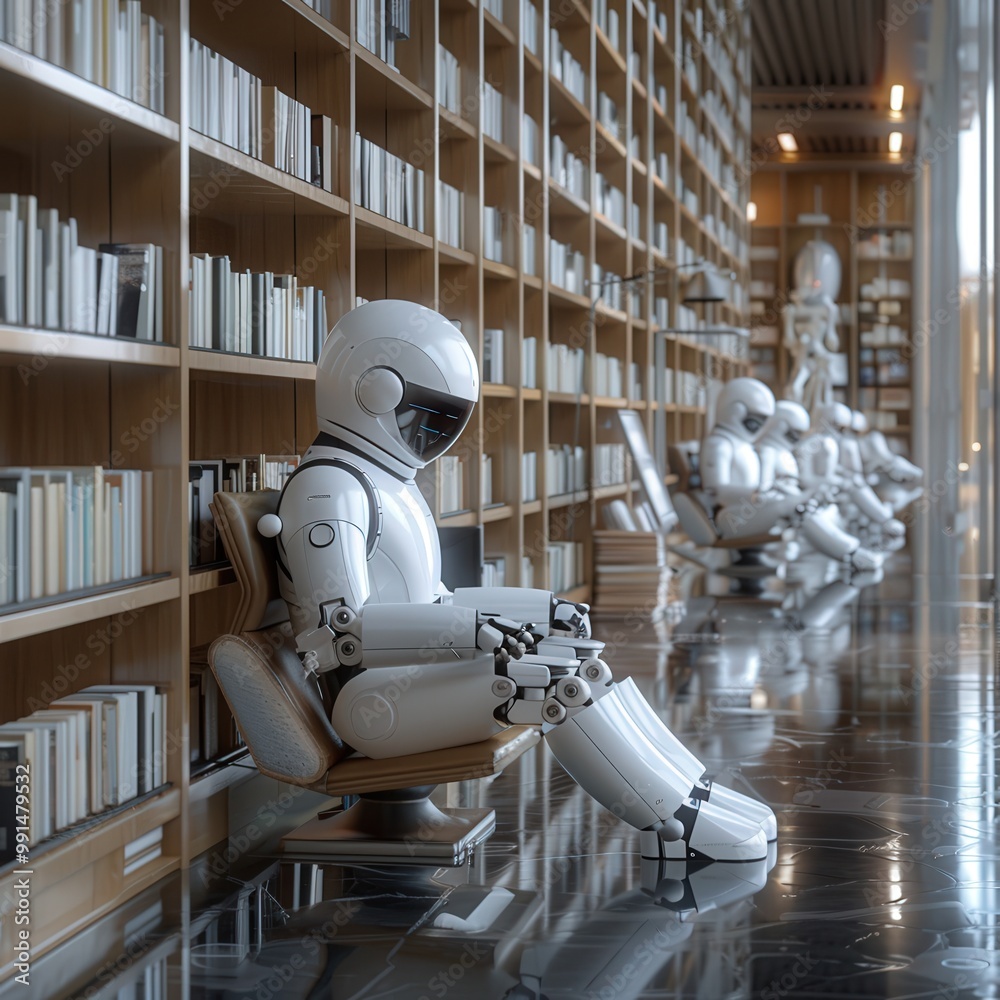 Futuristic Library with Humanoid Robots Reading and Learning Among ...