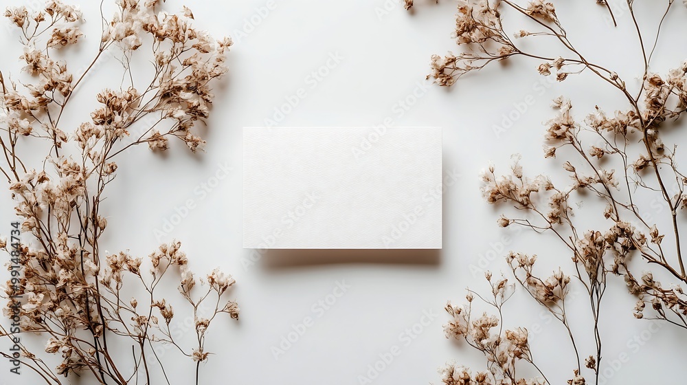 Boho business card mockup template empty stationery card with dry ...