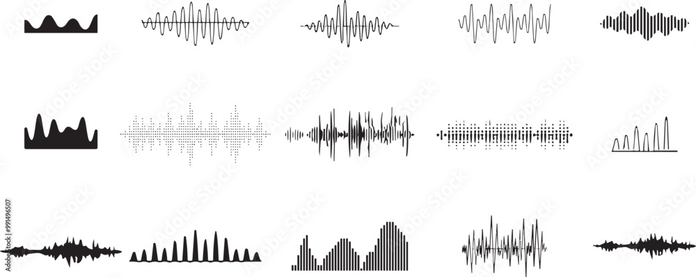 Sound waves set. Modern sound equalizer. Radio wave icons. Volume level ...