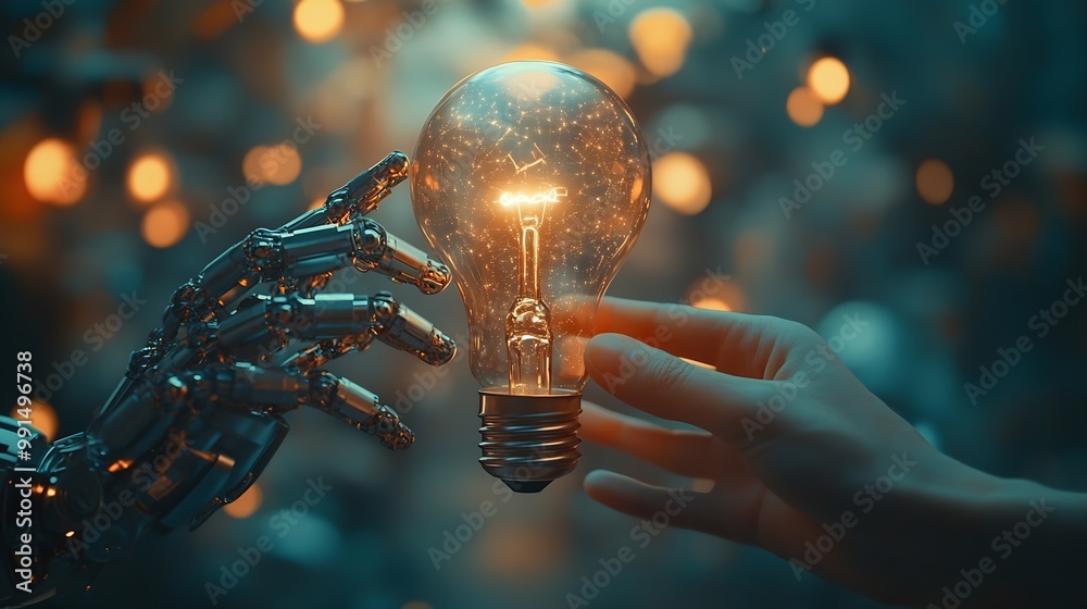 AI Machine learning Hands of robot and human touch on big data network Brain data creative in ...