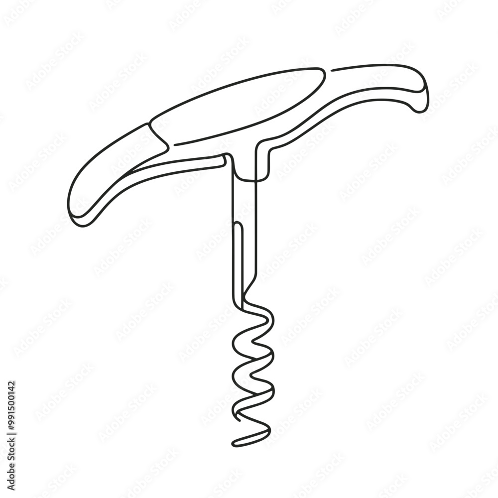 A simple line drawing of a corkscrew. The corkscrew is shown in a ...