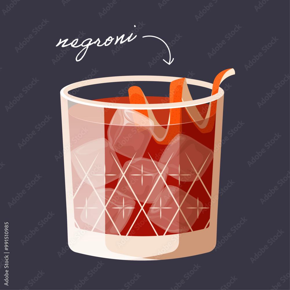 Negroni cocktail isolated on black background. Vector illustration of ...