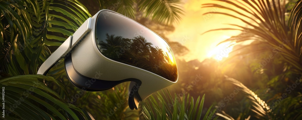 An immersive jungle setting with virtual reality gear embedded in ...