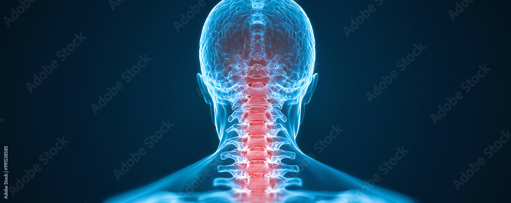Closeup Xray imaging of a human spine, with detailed views of vertebrae ...