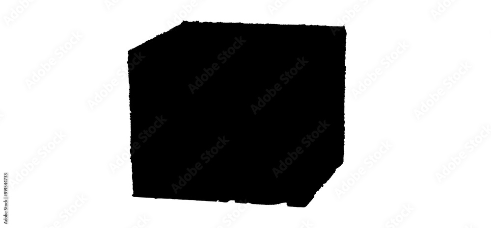 Square block of black paint texture isolated on white background with ...