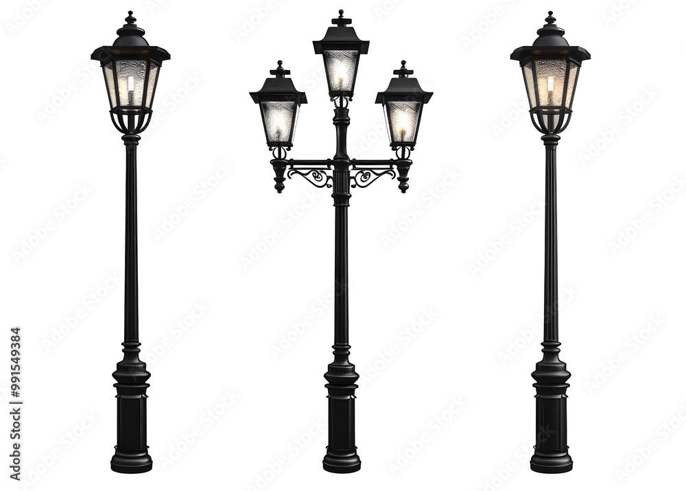 Aet of Old Vintage Street Lamp Post Lamppost Light Pole isolated on ...