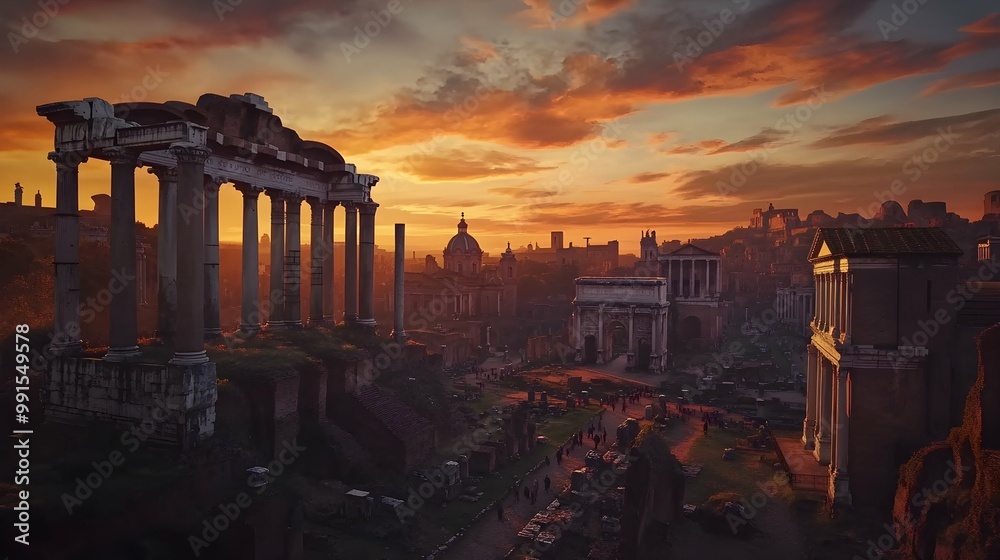 Roman Forum Sunset - Iconic View of Ancient Ruins in Rome, Italy. Stock ...