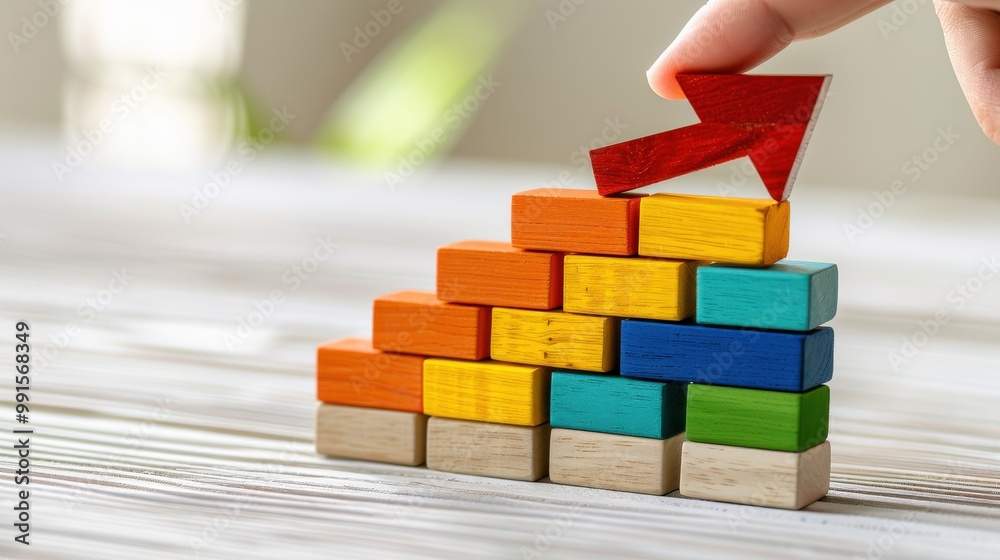 Stacked colorful wooden blocks creating a bar chart, symbolizing growth ...
