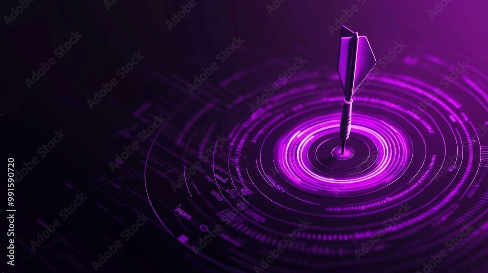 A digital bullseye surrounded by performance metrics, with a dart ...