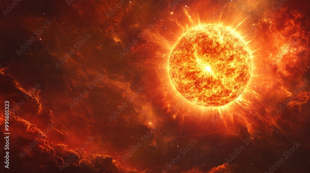 Red giant star swelling to enormous size, with its outer layers glowing ...