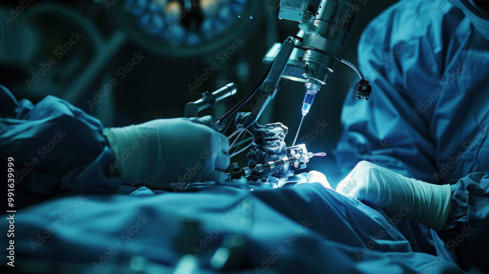 A surgeon performing minimally invasive surgery using micro-robots that ...