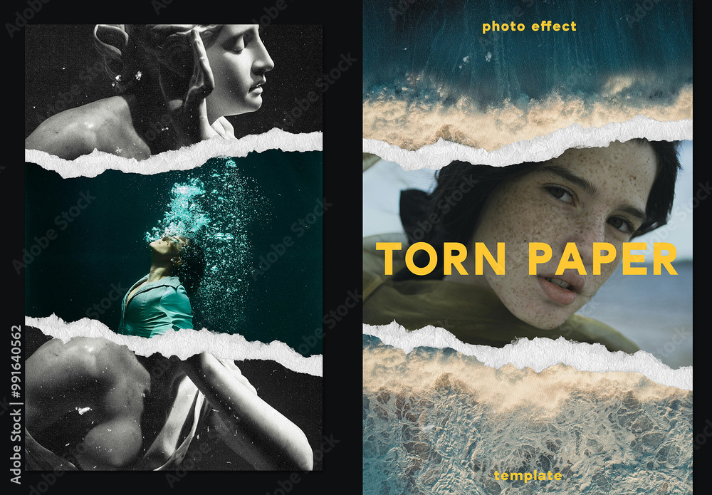 Ripped Paper Vertical Photo Effect Stock Template | Adobe Stock