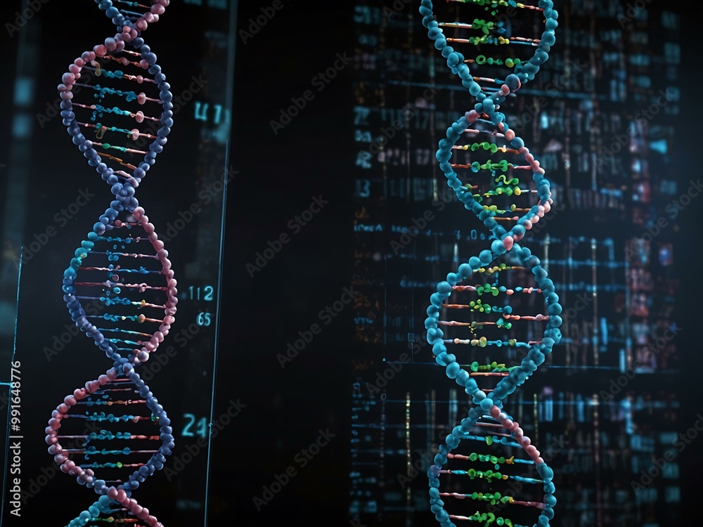 Digital visualization of a DNA helix on a screen. Stock Illustration | Adobe Stock