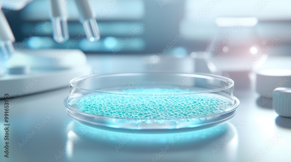 Exploring vibrant reactions in a laboratory with glowing substances on ...