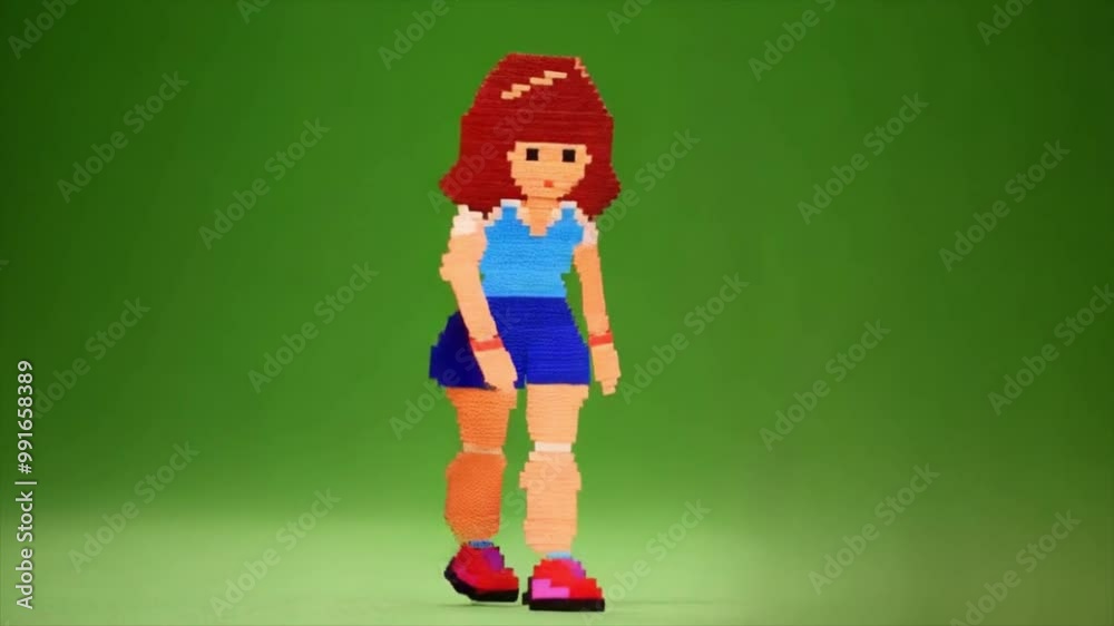 Pixel art girl character walkcycle isolated on green screen background ...