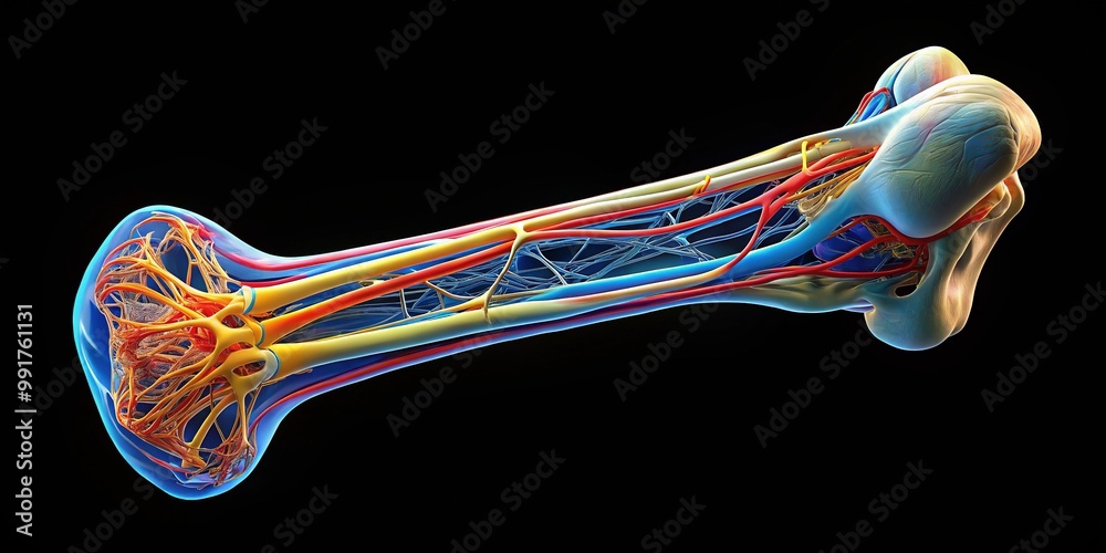 Anatomical Illustration of a Labelled Humerus Bone with Detailed ...