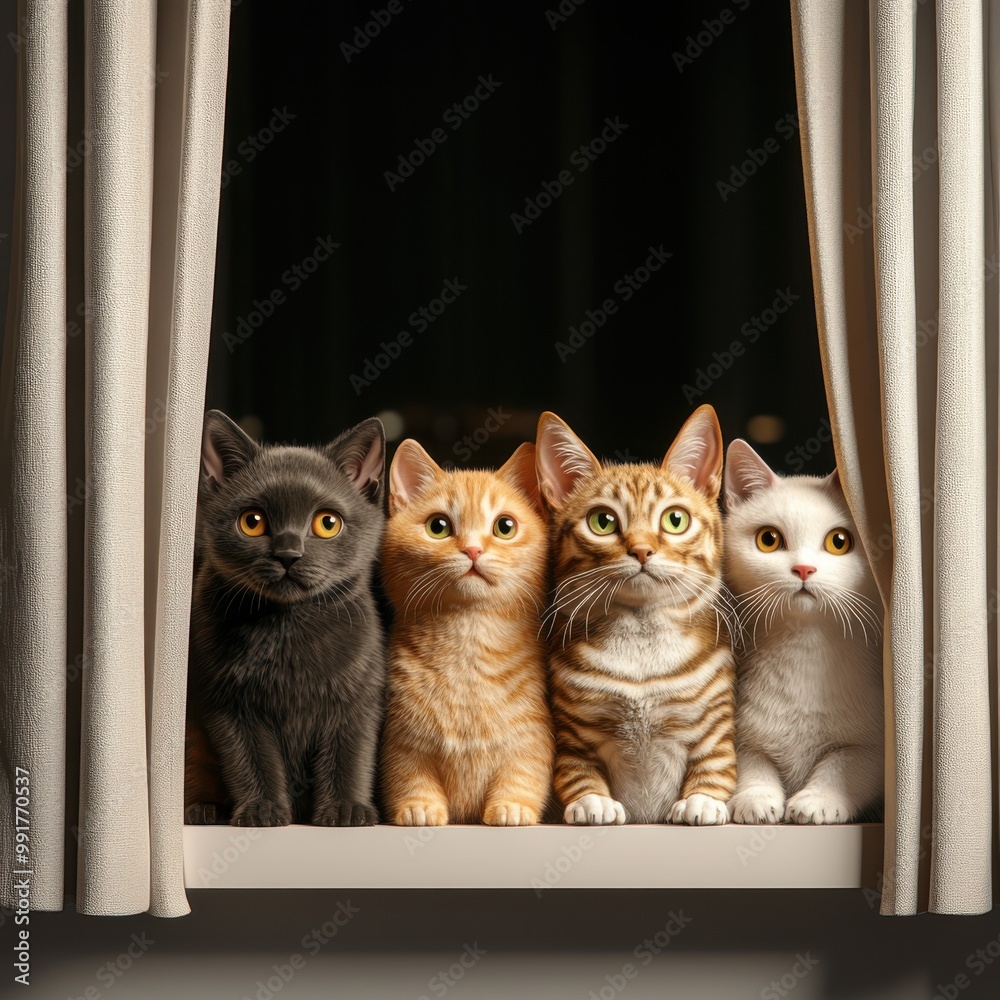 Pet shop window display with cats and dogs looking out, 3D illustration ...