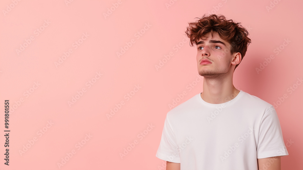 A weary young man with a slight frown, his head tilted to the side ...