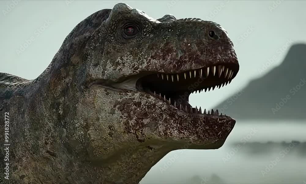 A close-up shot of a Tyrannosaurus Rex's head, showcasing its sharp ...