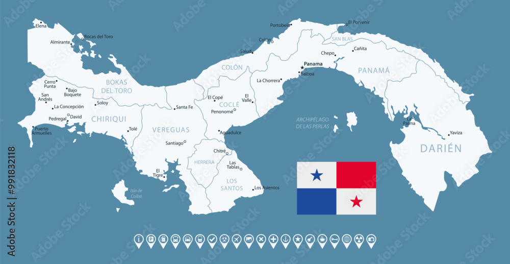 Panama - detailed country map with cities and regions. Infographic ...