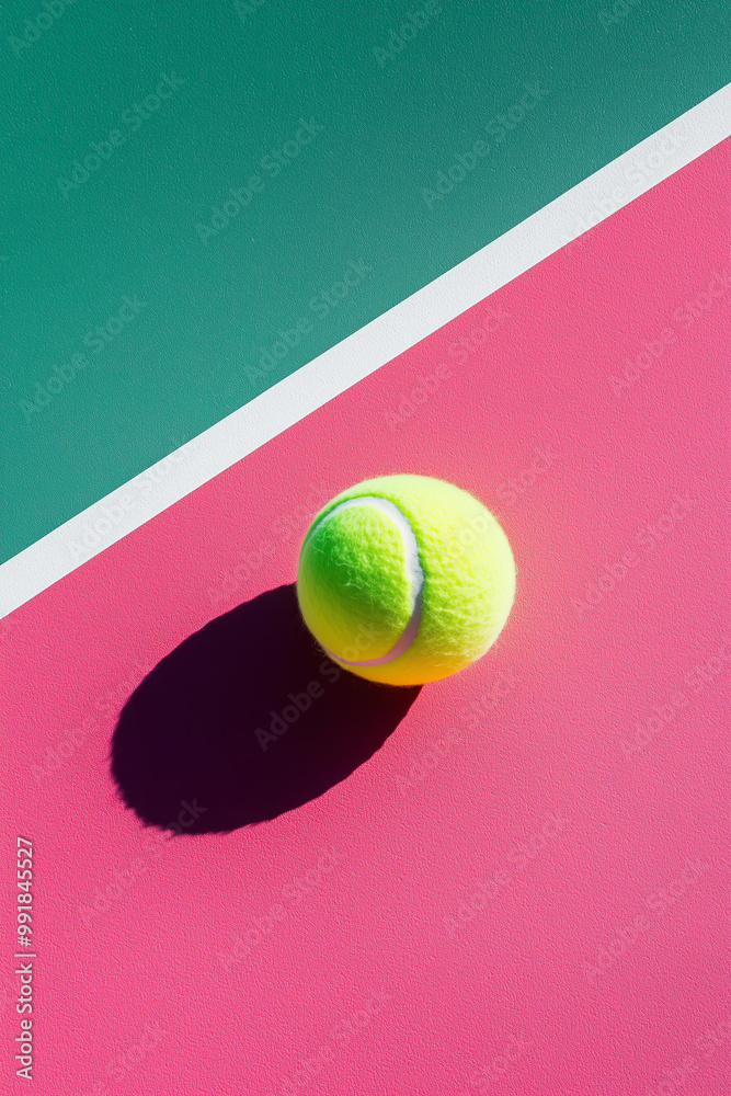 Minimalist abstract tennis ball on the court, with a pastel pink and ...